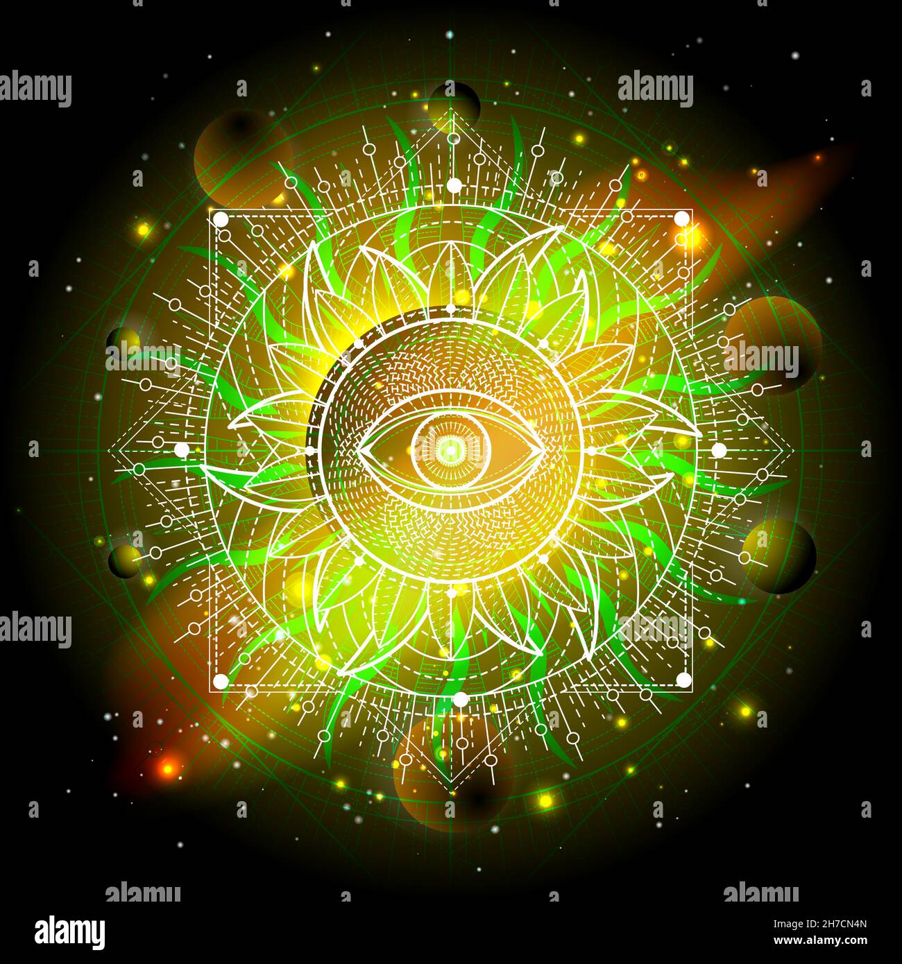 Vector illustration of Sacred geometric symbol against the space ...