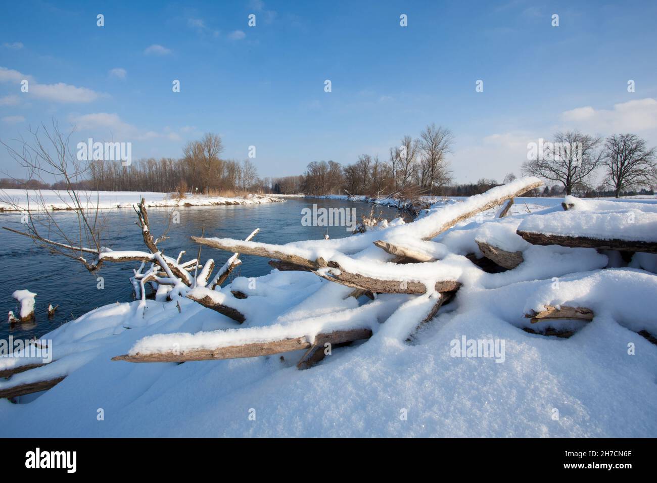 winter scenery at the Amper near Moosburg, Germany, Bavaria Stock Photo ...