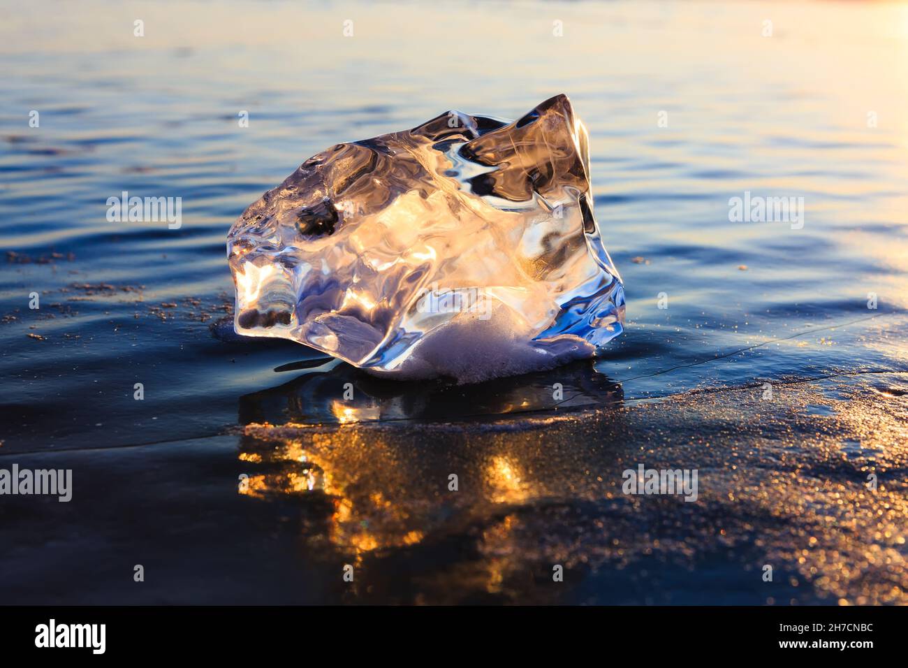 Beautiful ice crystal on surface of Baikal lake in Siberia. Winter ...