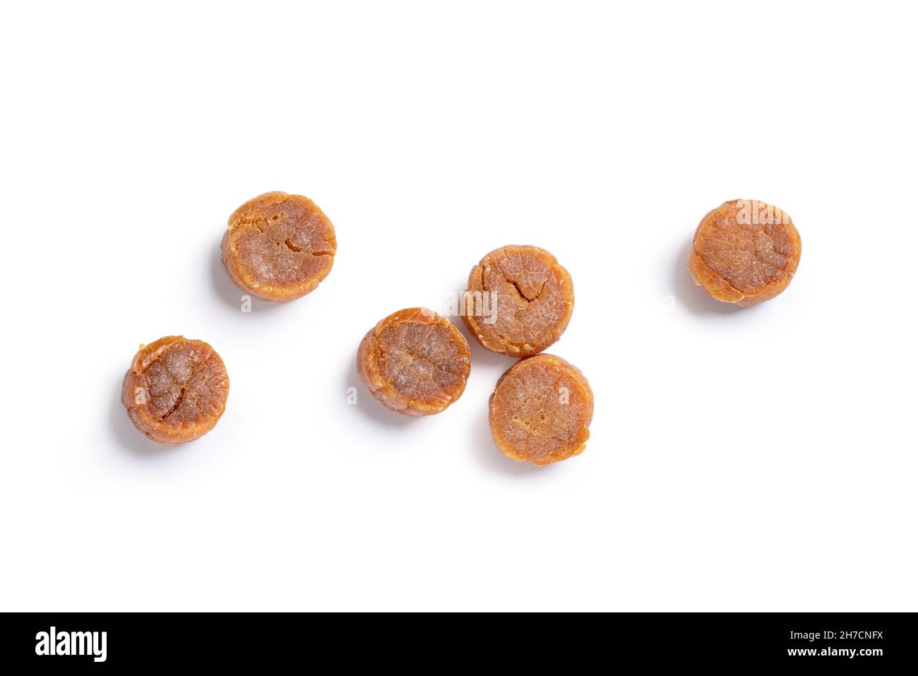 Close up of Dried scallop isolated on white table background for ...
