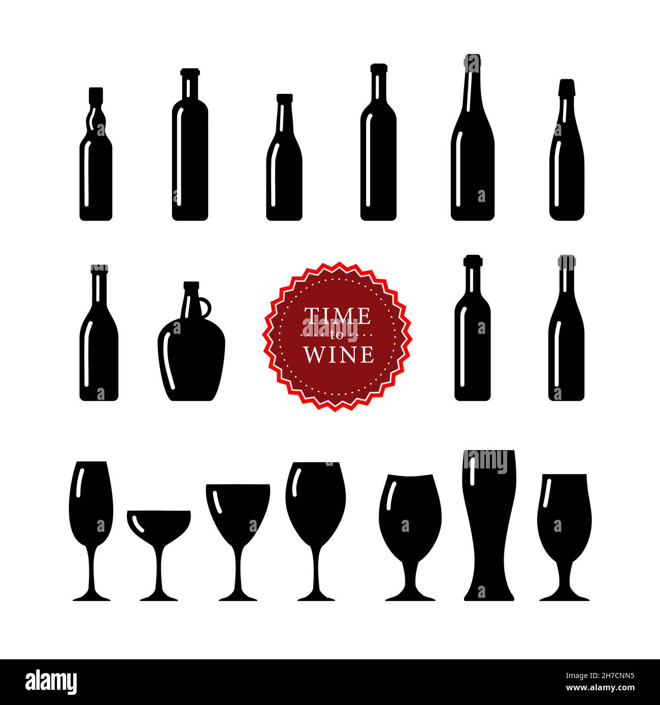 Big set of icons for wine or other alcoholic bottles and glasses Stock ...