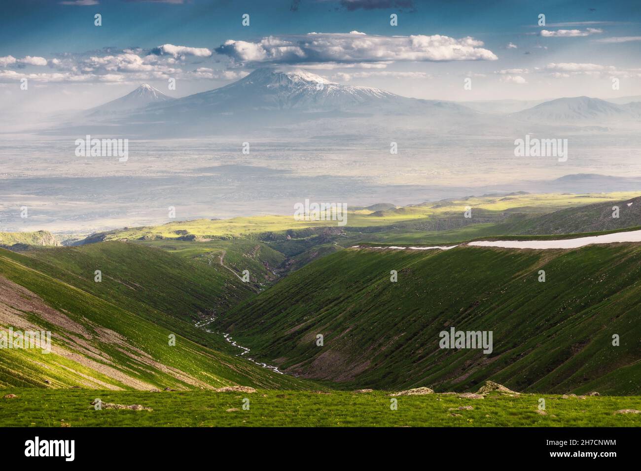 Spectacular panoramic view of the famous mountain Ararat in Armenia at ...