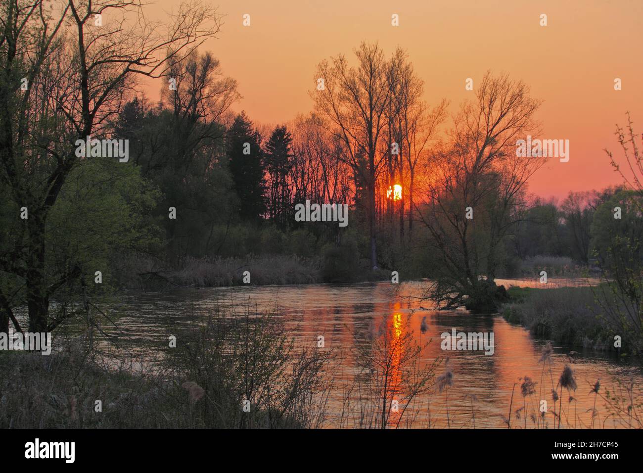evening mood at the Amper near Moosburg, Germany, Bavaria Stock Photo ...