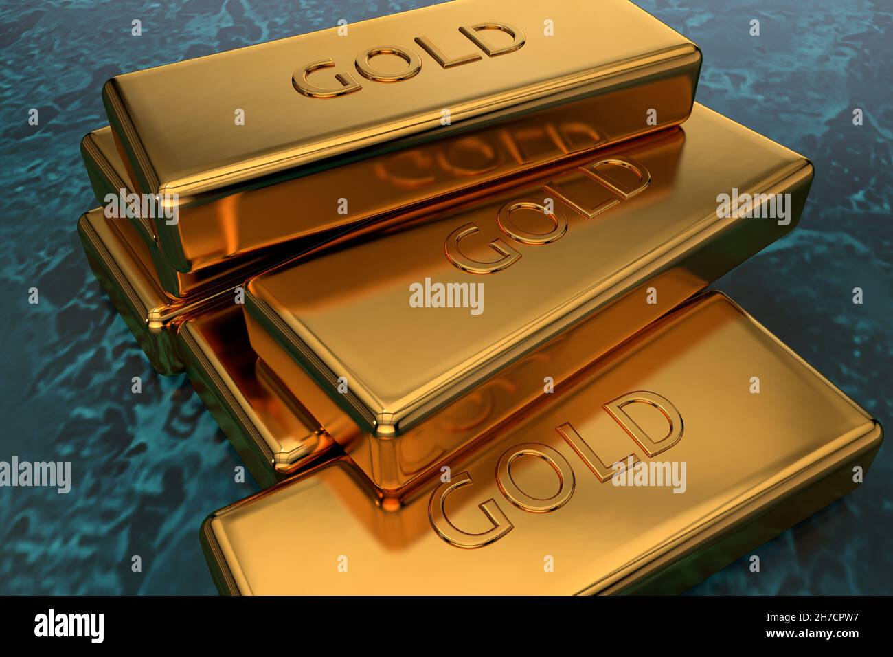 3D rendering. Gold bars stacked in a large pile in a bank vault Stock Photo - Alamy