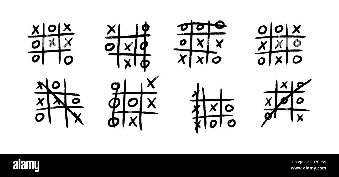 Hand drawn tic tac toe game. X-O children game. Play a tictactoe draw ...