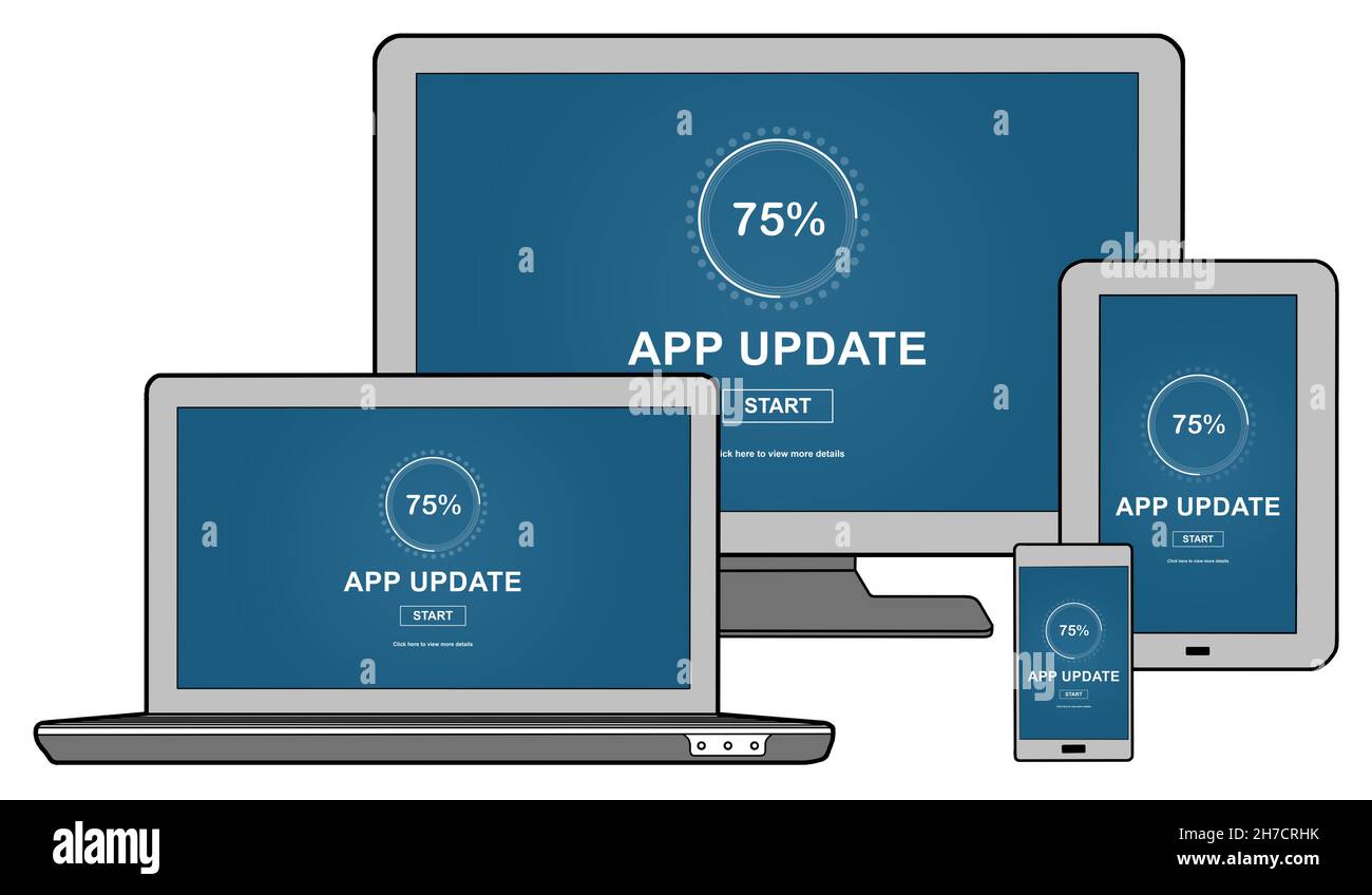 Application update concept shown on different information technology ...