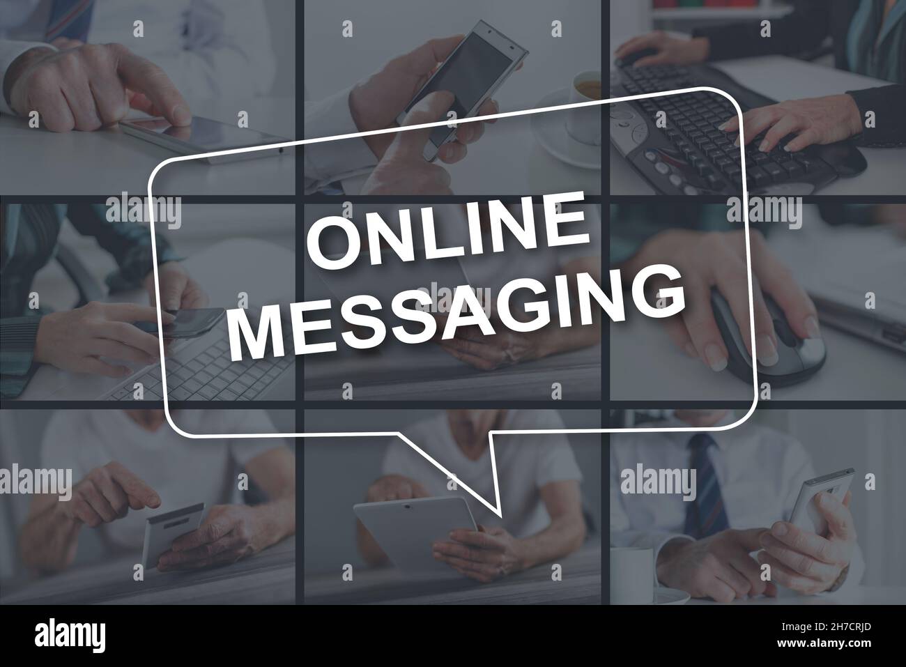 Online messaging concept illustrated by pictures on background Stock ...