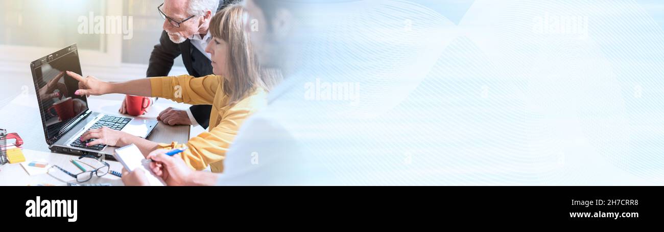 Business people working together in office, light effect. panoramic ...