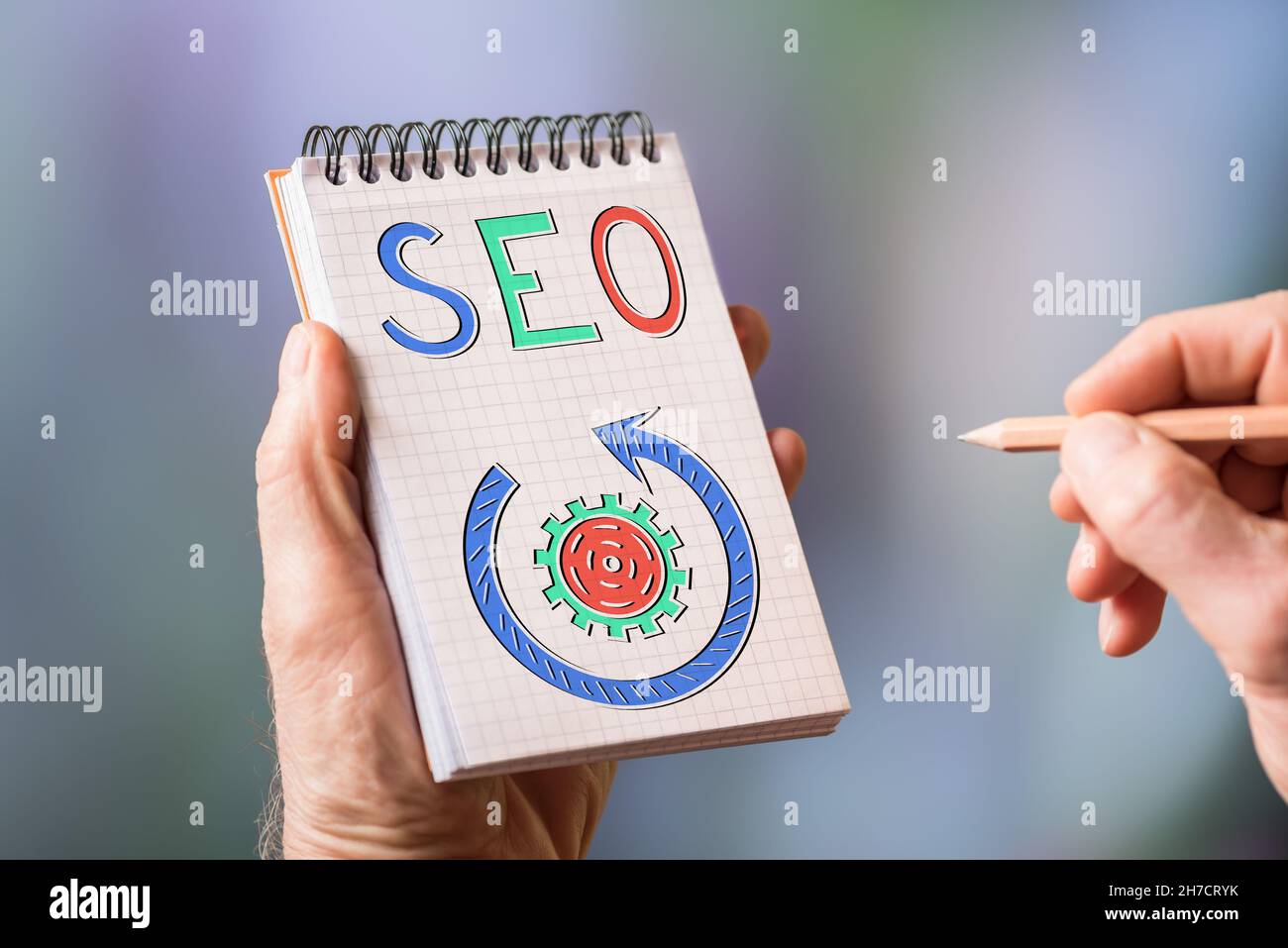 Hand drawing seo concept on a notepad Stock Photo - Alamy