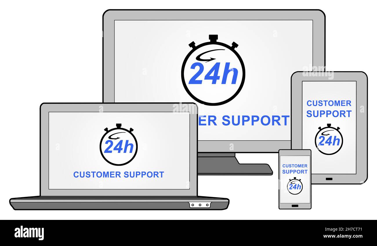 Customer support concept shown on different information technology ...