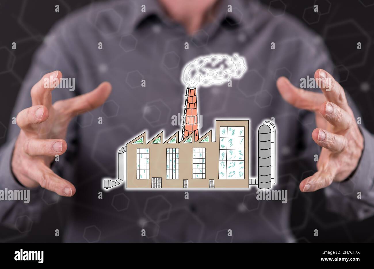 Air pollution concept between hands of a man in background Stock Photo ...