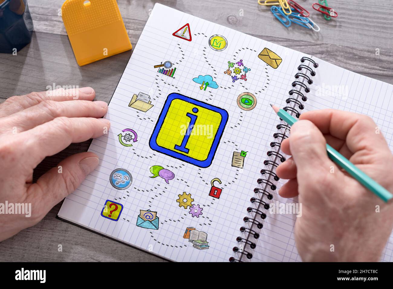 Information concept drawn on a notepad placed on a desk Stock Photo - Alamy