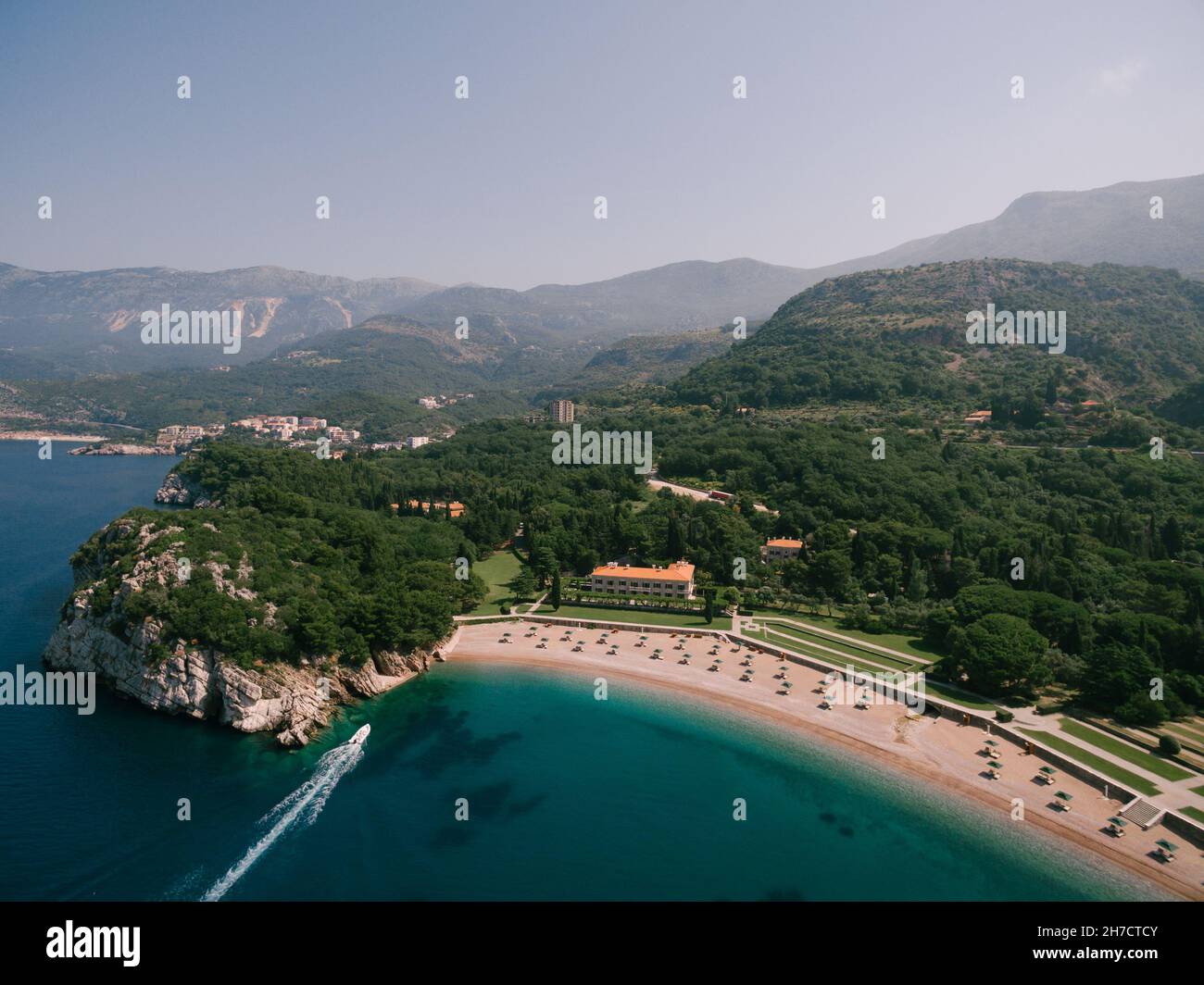 Royal Beach and Villa Milocer, Montenegro. Drone Stock Photo - Alamy