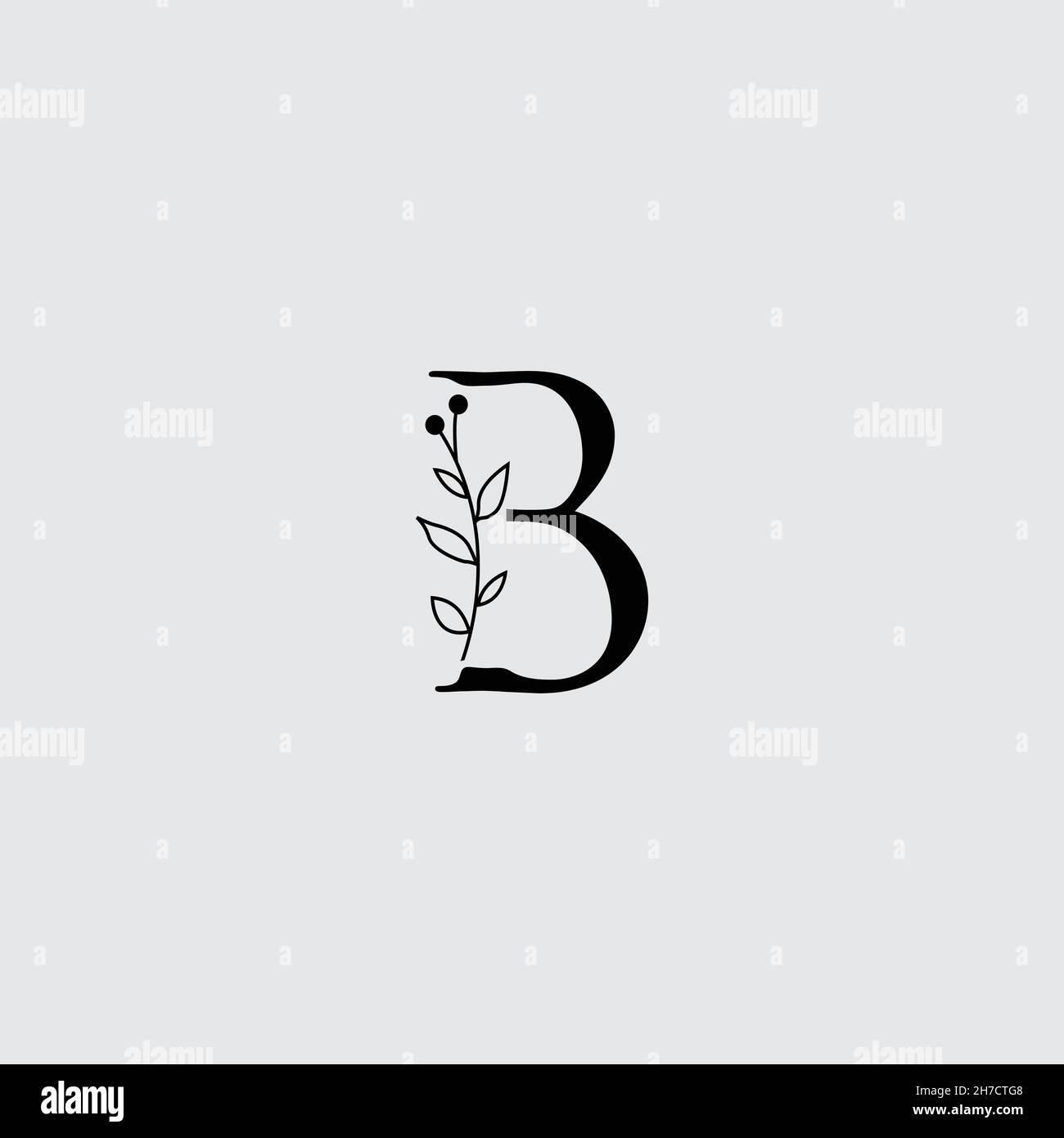 Graphic Floral Initial Alphabet B flowers bouquet composition. Unique ...