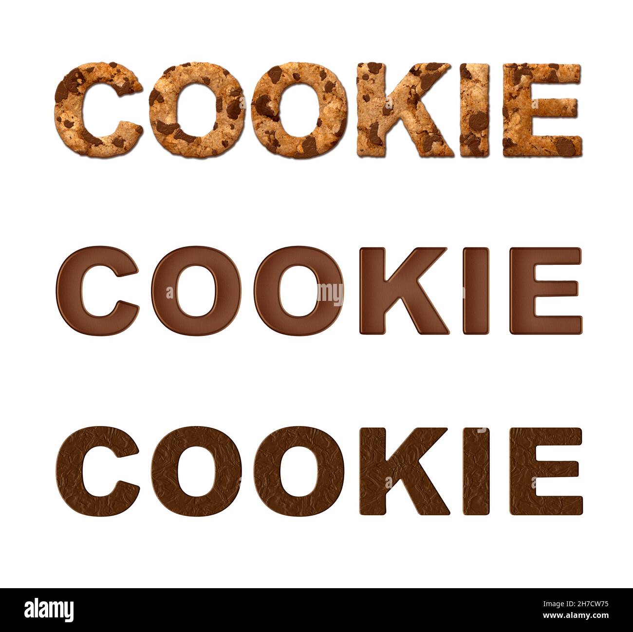 Three different Cookie texts with smooth and textured chocolate and ...