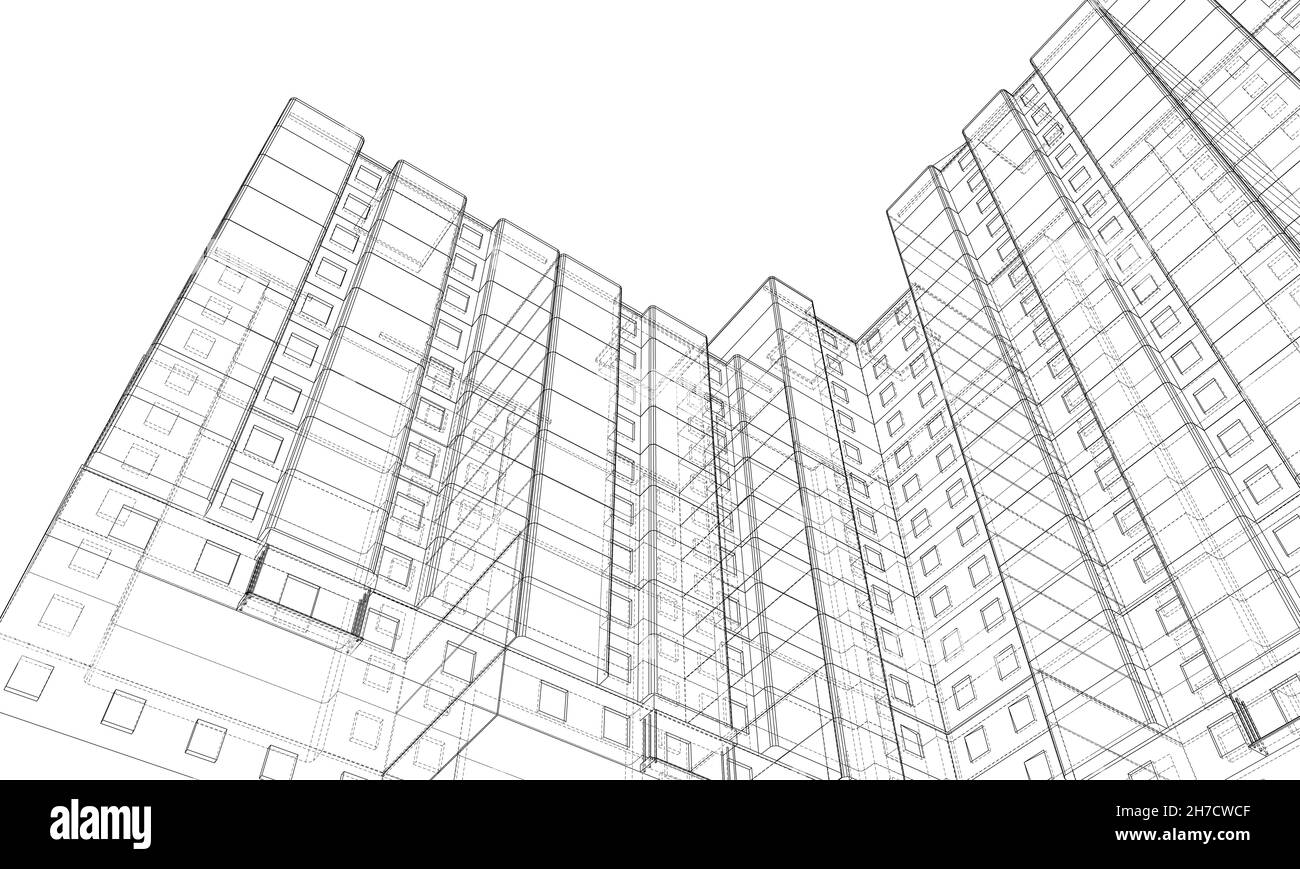 Wire-frame model of a multi-storey building Stock Photo - Alamy