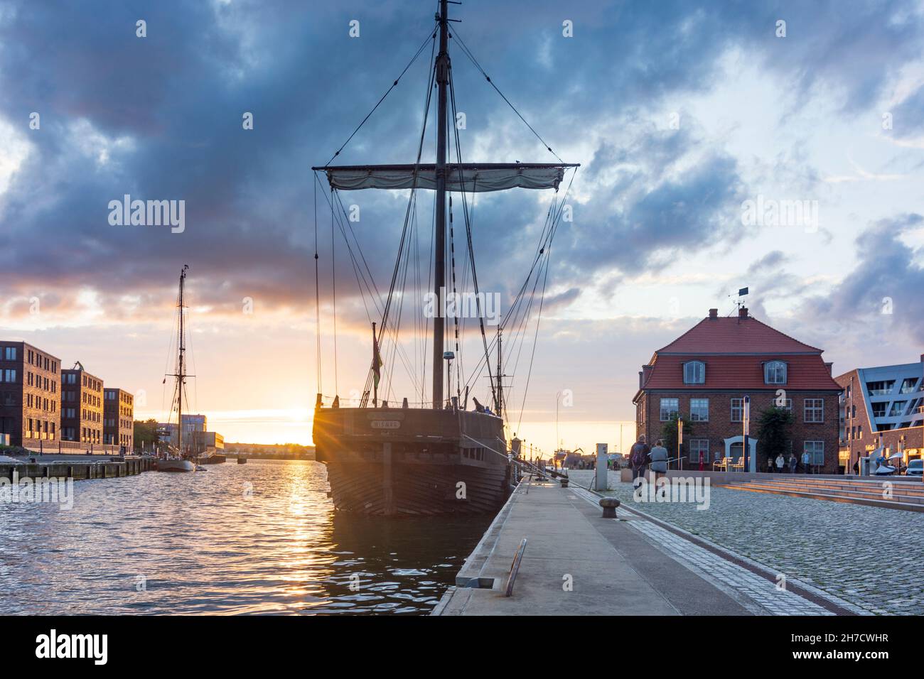 Wismar: Alter Hafen (Old Port), historic sail ships, sunset in Ostsee ...