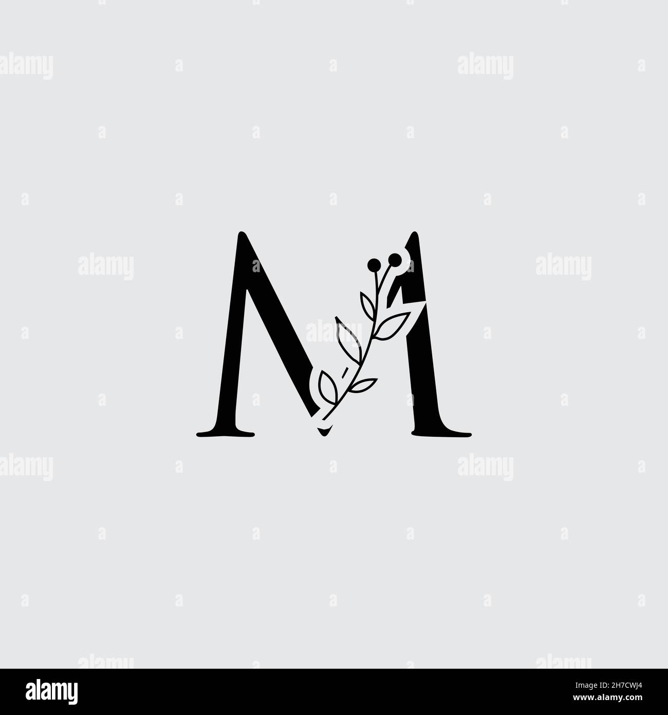 Graphic Floral Initial Alphabet M flowers bouquet composition. Unique ...