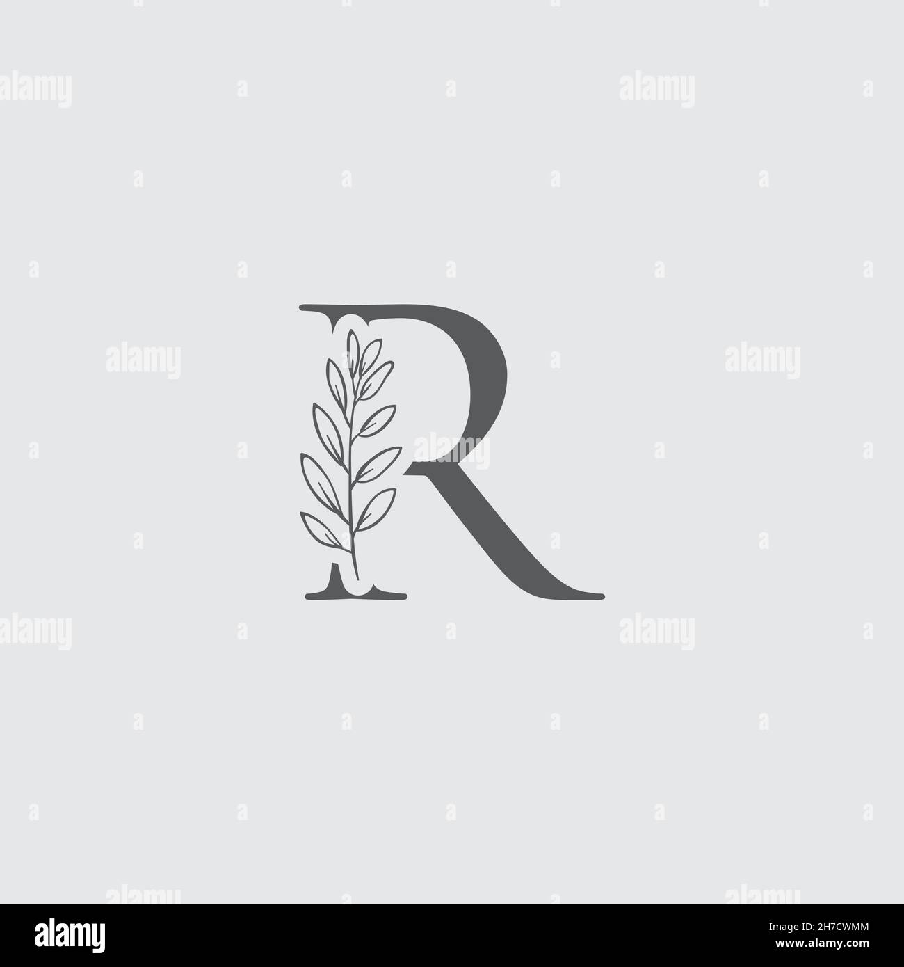 Graphic Floral Initial Alphabet R flowers bouquet composition. Unique ...