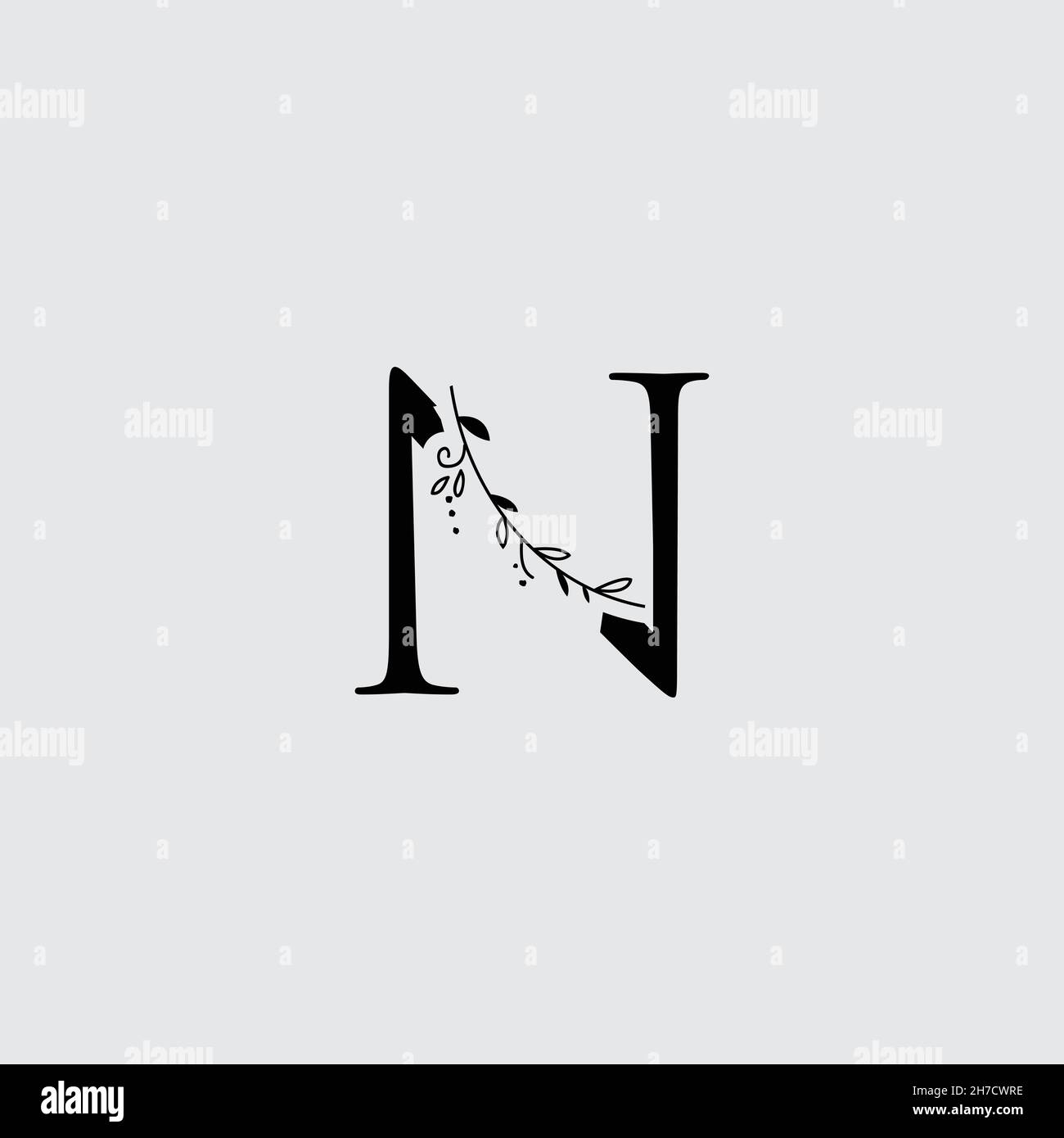 Graphic Floral Initial Alphabet N flowers bouquet composition. Unique ...