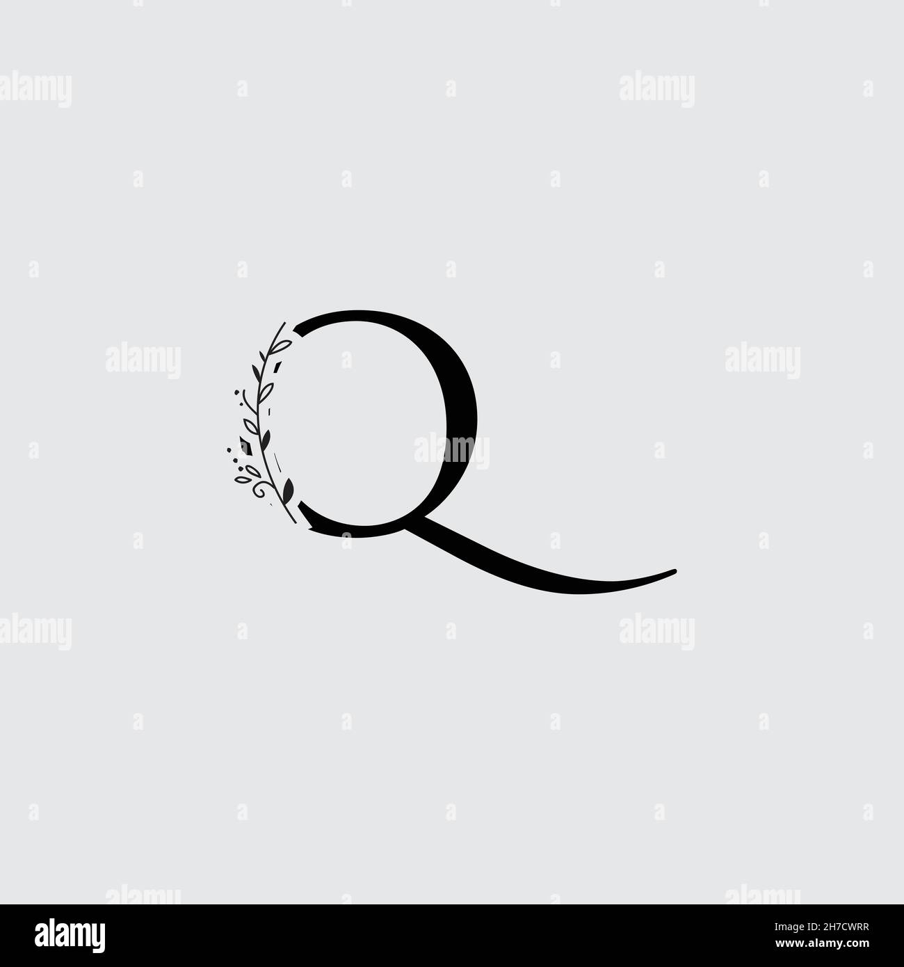 Graphic Floral Initial Alphabet Q flowers bouquet composition. Unique ...
