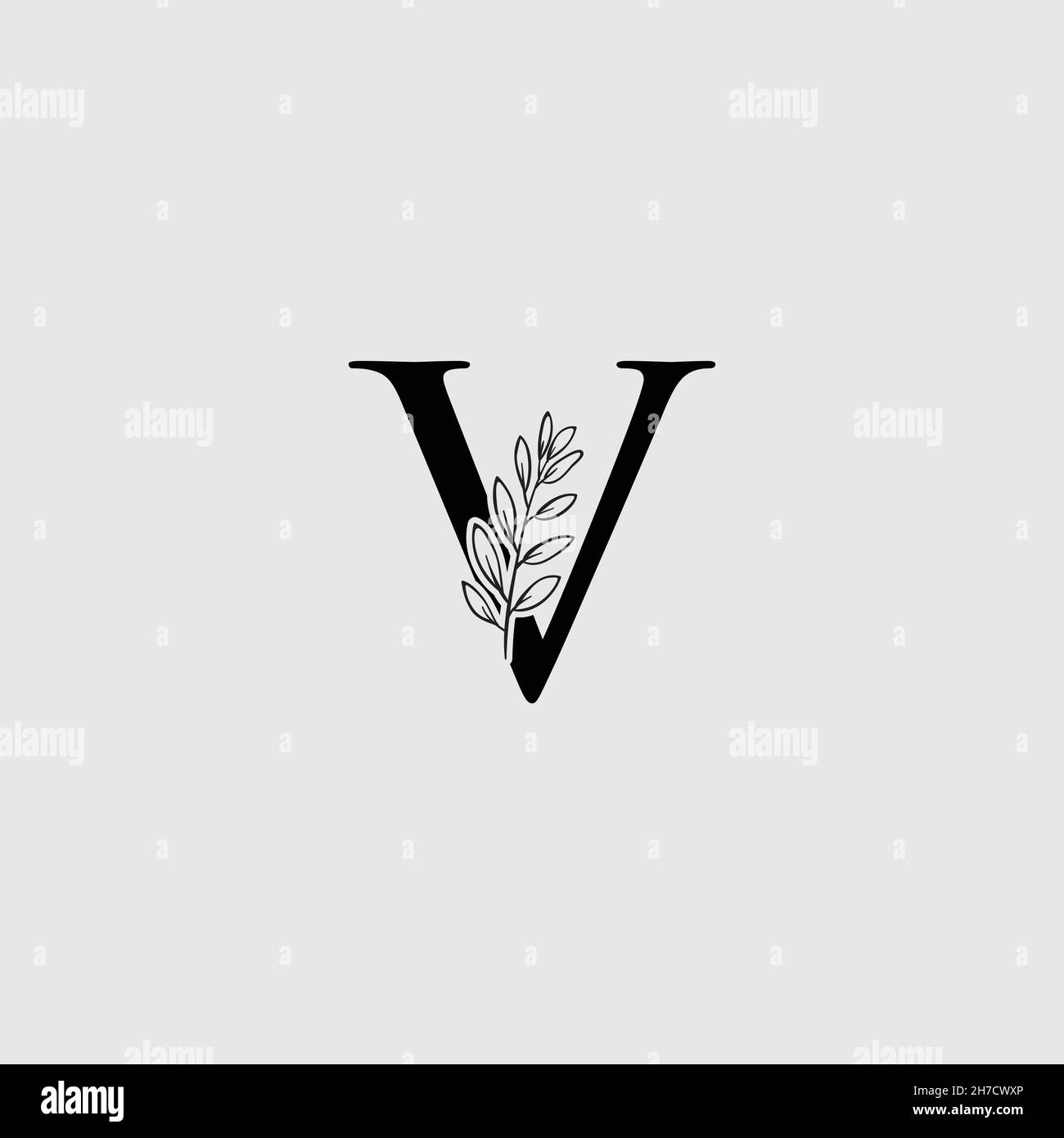 Graphic Floral Initial Alphabet V flowers bouquet composition. Unique ...