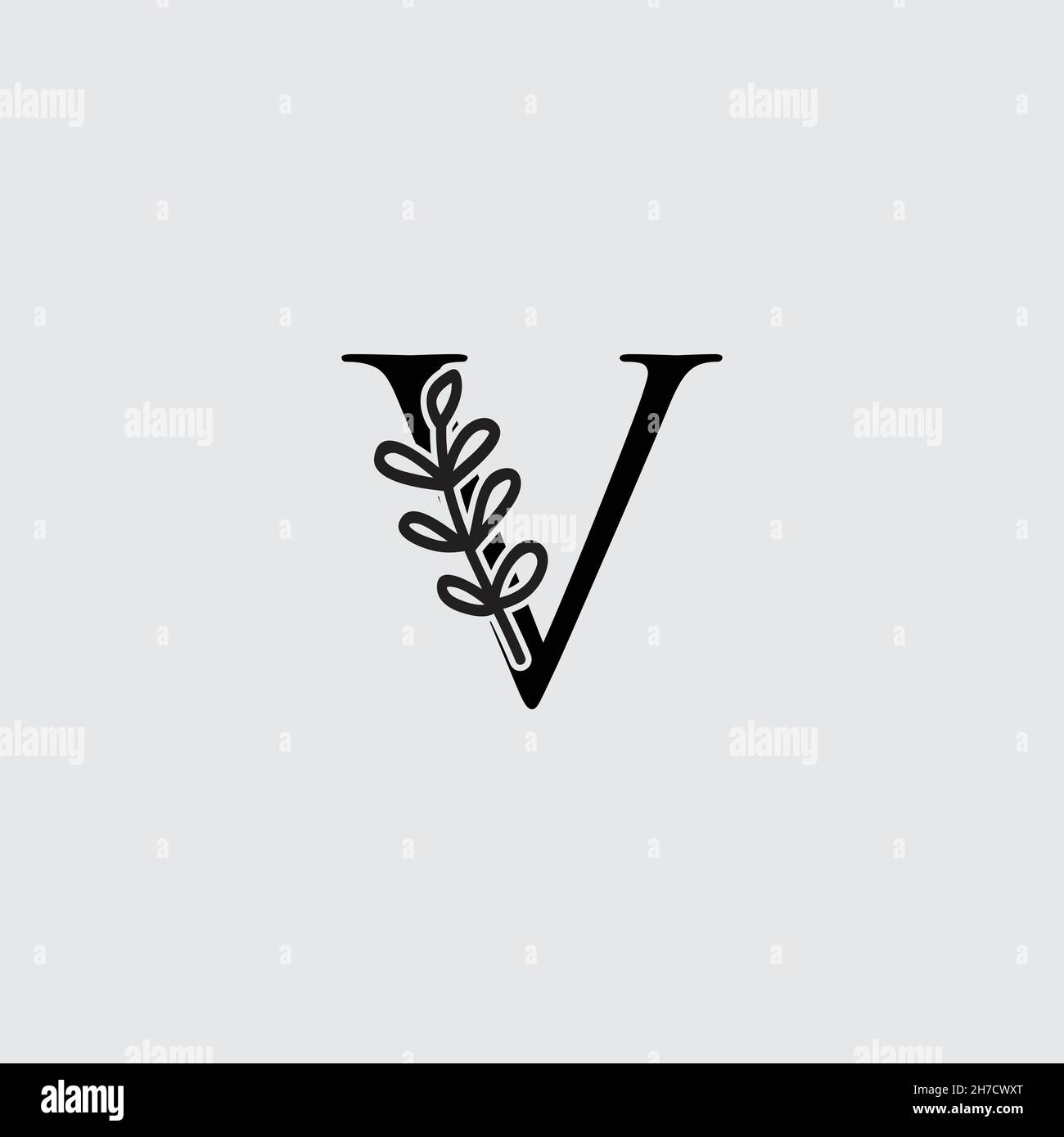 Graphic Floral Initial Alphabet V flowers bouquet composition. Unique ...