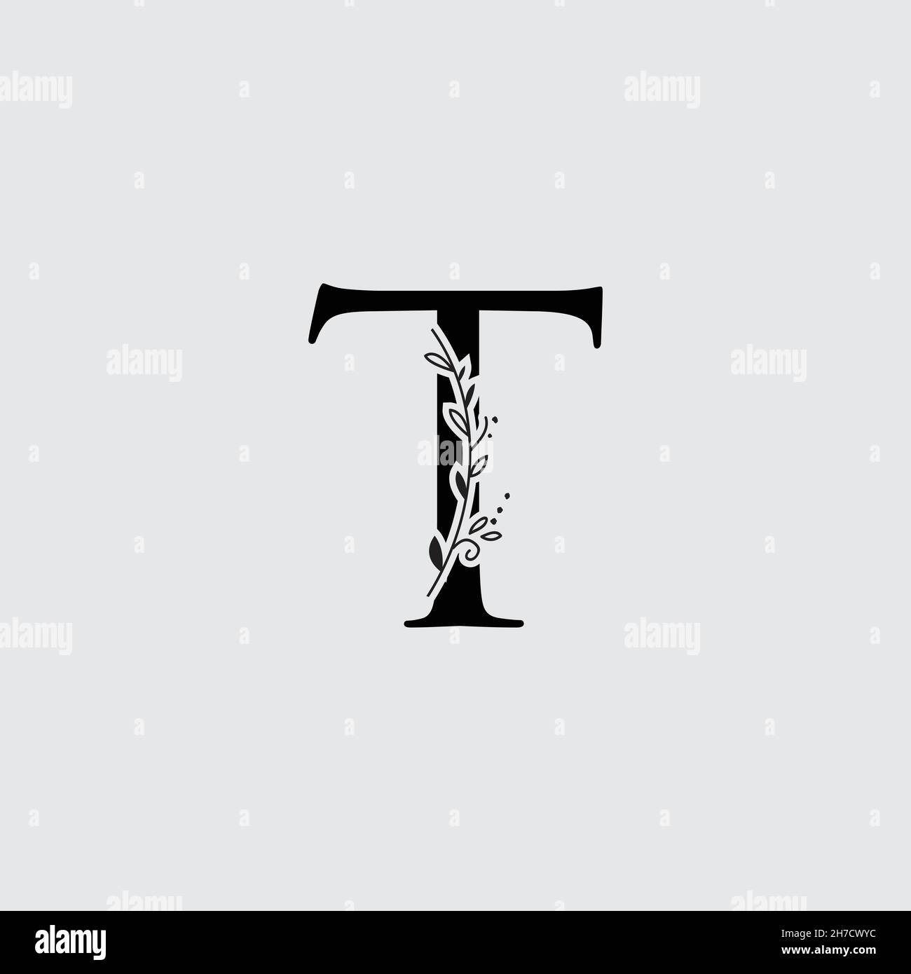 Graphic Floral Initial Alphabet T flowers bouquet composition. Unique ...