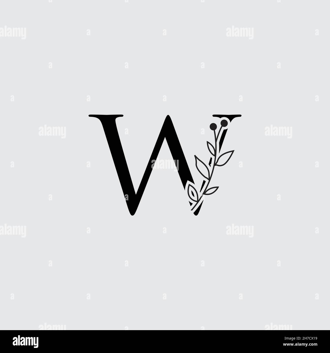 Graphic Floral Initial Alphabet W flowers bouquet composition. Unique ...