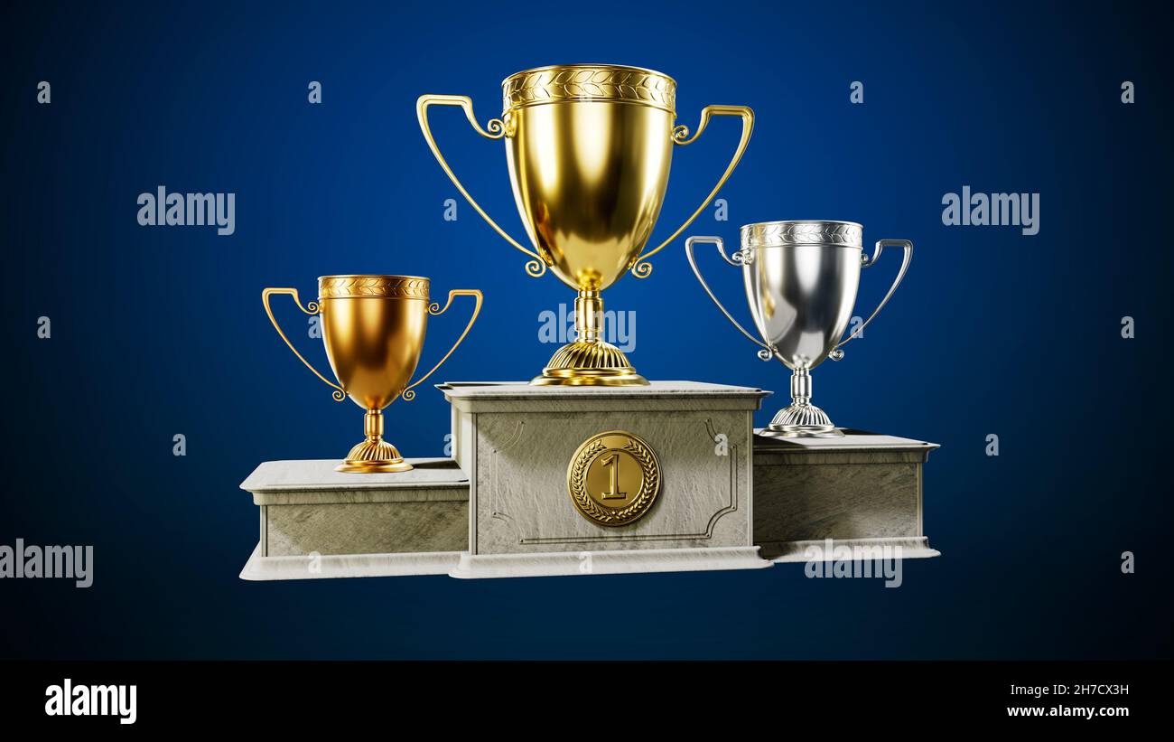 1st place prize bowl on pedestal on vivid bg - object 3D rendering ...