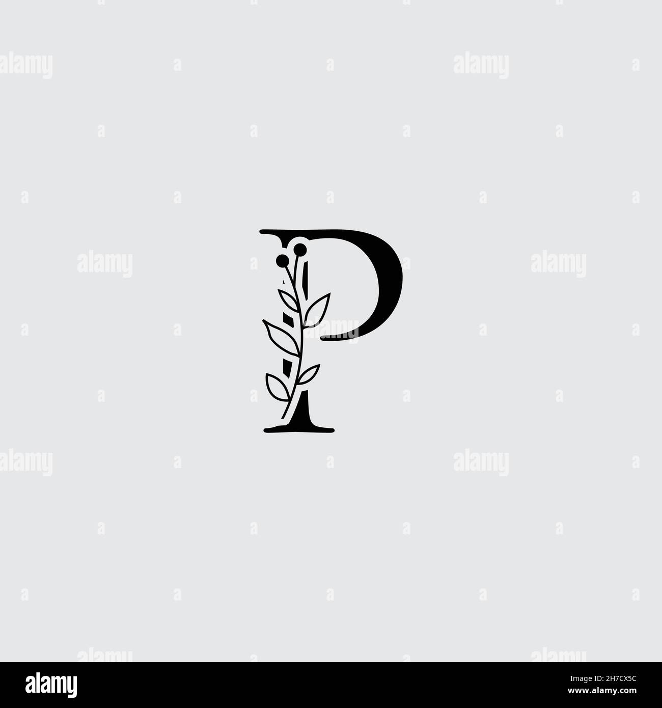 Graphic Floral Initial Alphabet P flowers bouquet composition. Unique ...