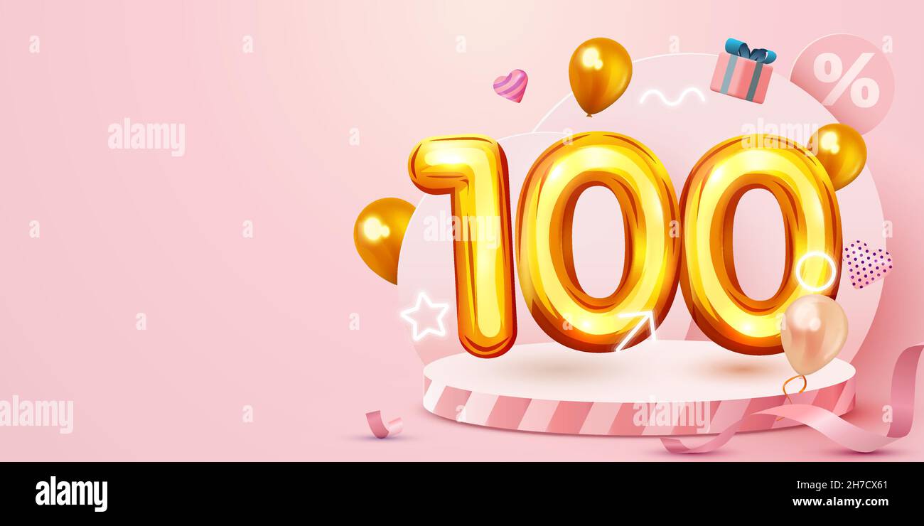 100 percent Off. Discount creative composition. Golden sale symbol with ...