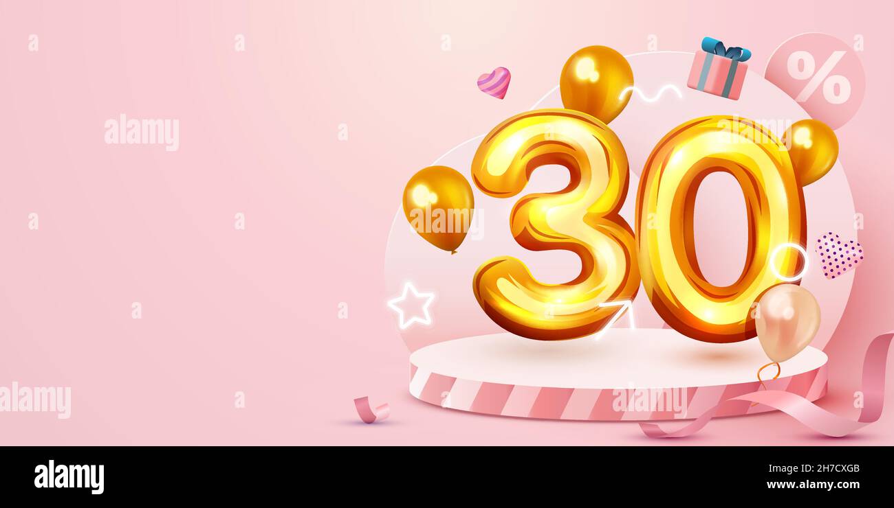 30 percent Off. Discount creative composition. Golden sale symbol with ...