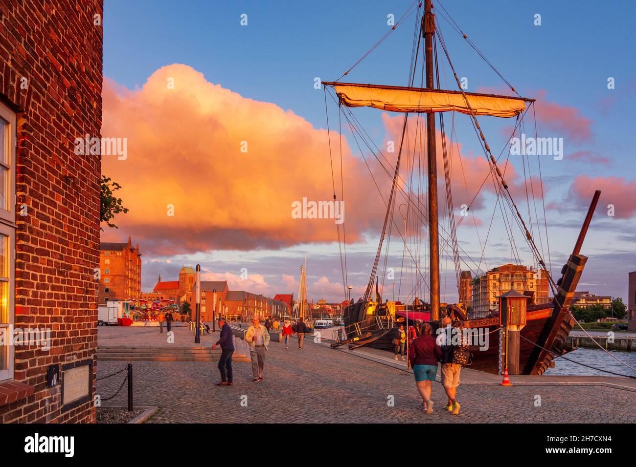 Wismar: Alter Hafen (Old Port), historic sail ships, at sunset in ...