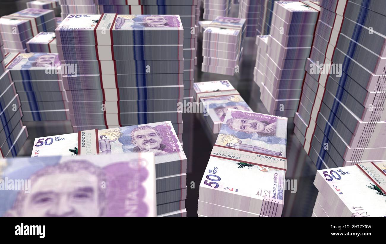 Colombia Pesos money pack 3d illustration. COP banknote bundle stacks ...