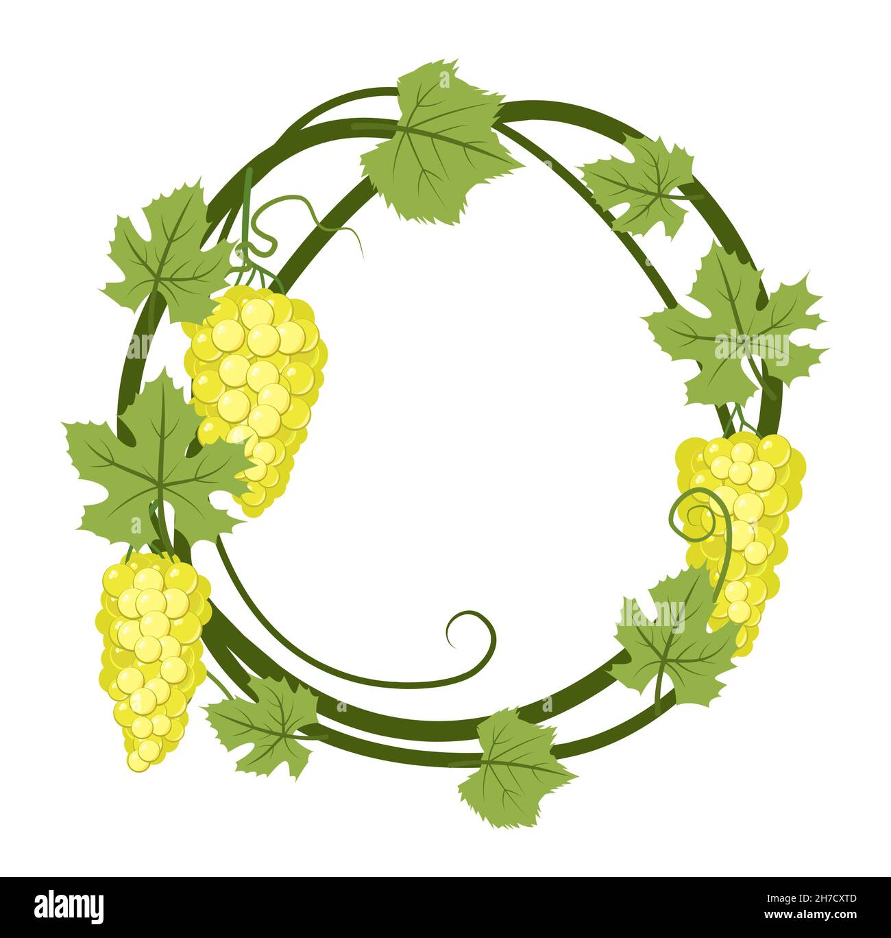 Round Frame. Vine with foliage and bunches of grapes. Viticulture and ...