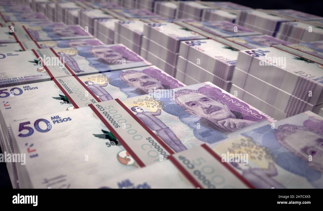 Colombia Pesos money pack 3d illustration. COP banknote bundle stacks ...