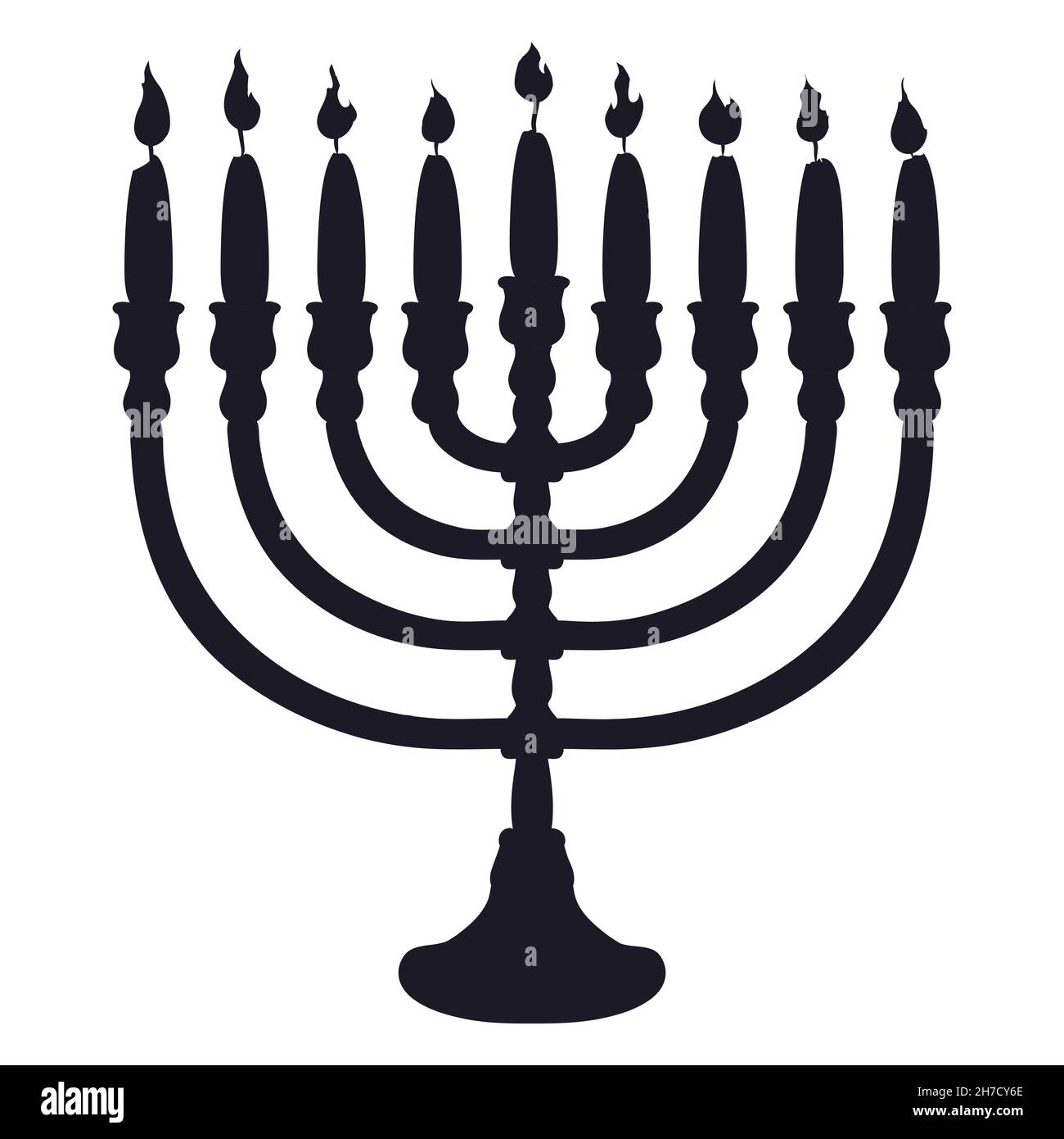 Candelabrum silhouette with nine lighted candles for Hanukkah, isolated ...