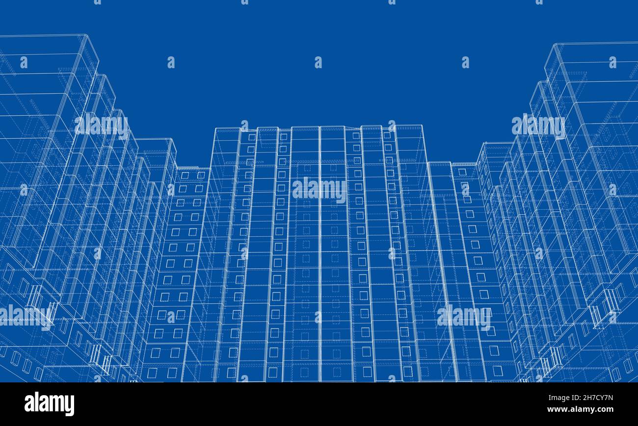 Wire-frame model of a multi-storey building Stock Photo - Alamy