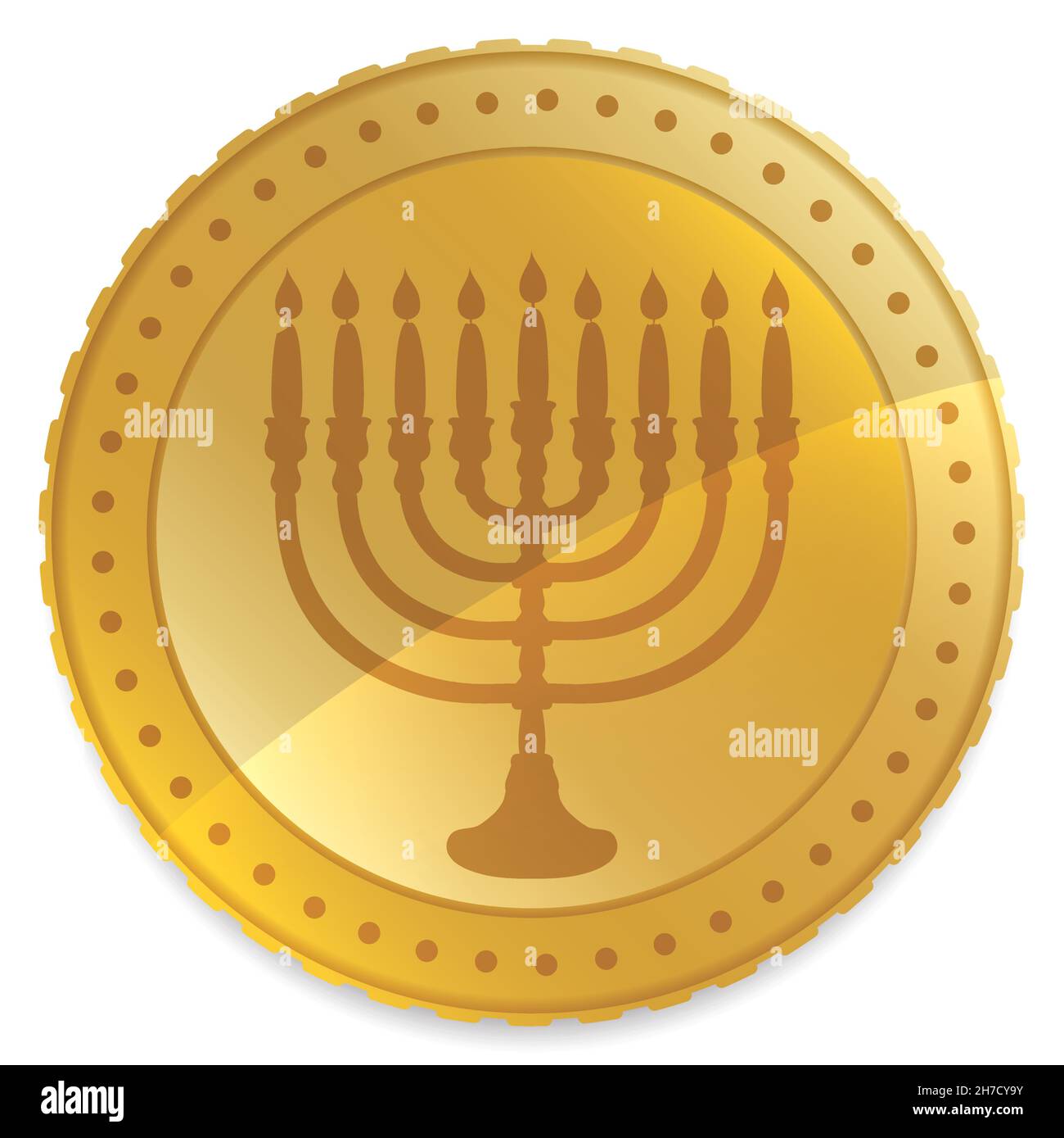Hanukkah gelt -chocolate coin with golden foil- decorated with ...