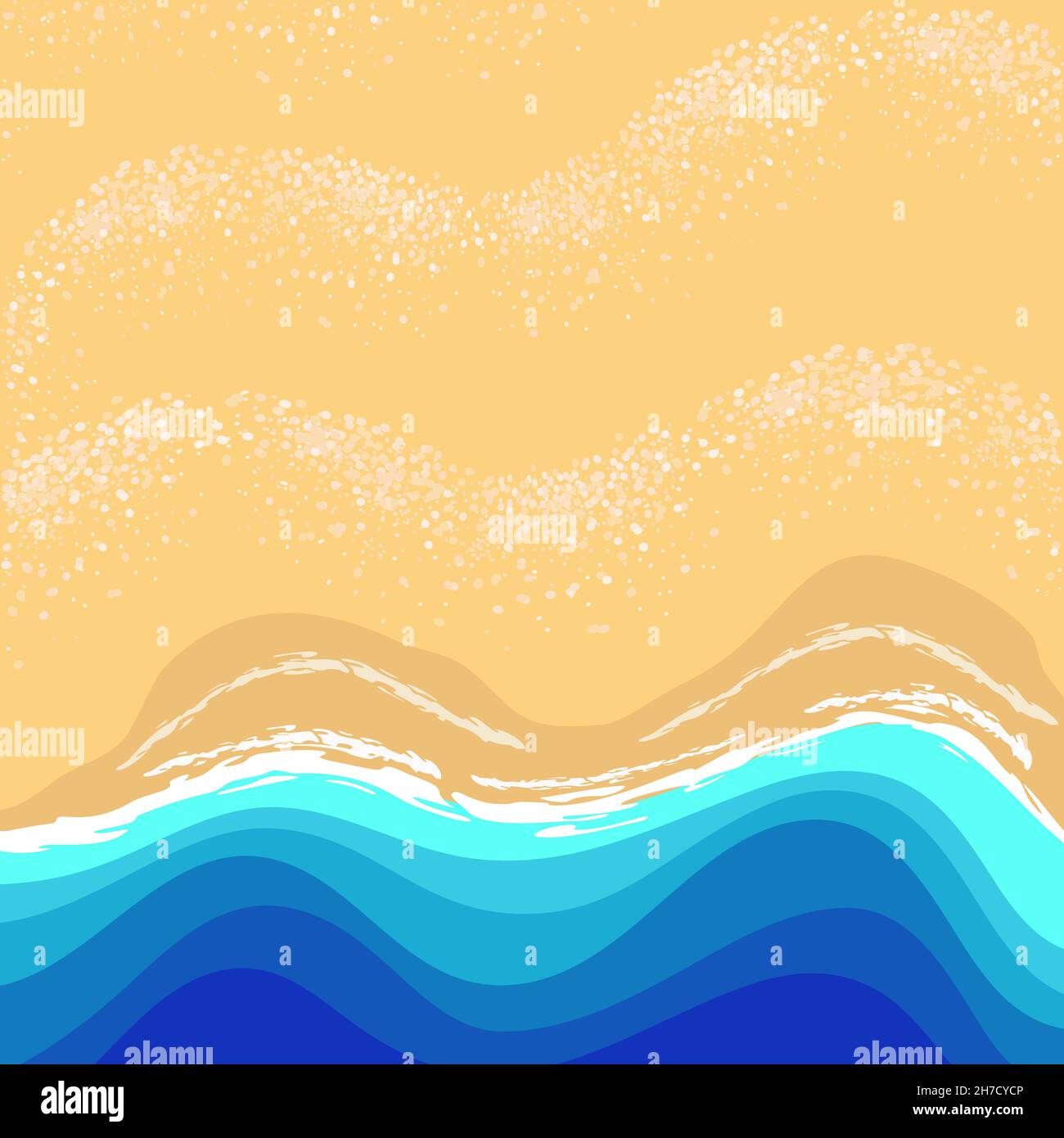 Summer vector landscape with waves and sand. Colored sea background ...