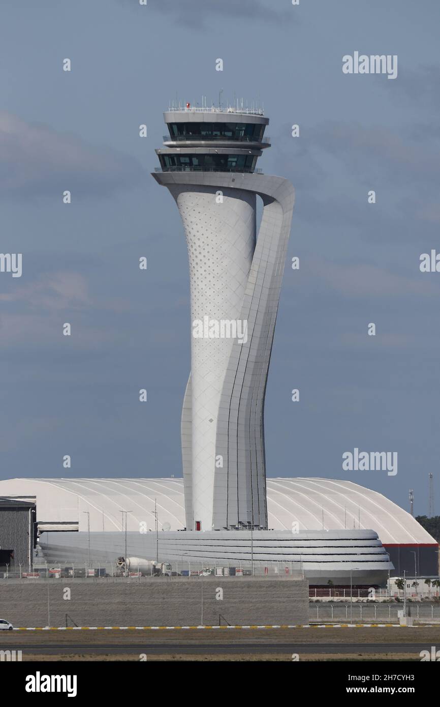 Air traffic control tower of IGA Istanbul Airport, Turkey Stock Photo ...