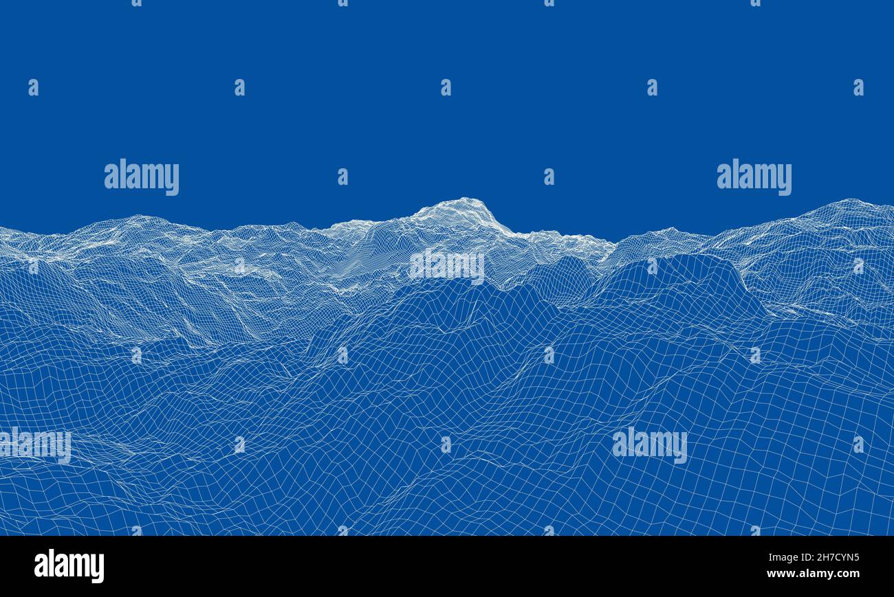 Abstract 3d wire-frame landscape. Blueprint style Stock Photo - Alamy
