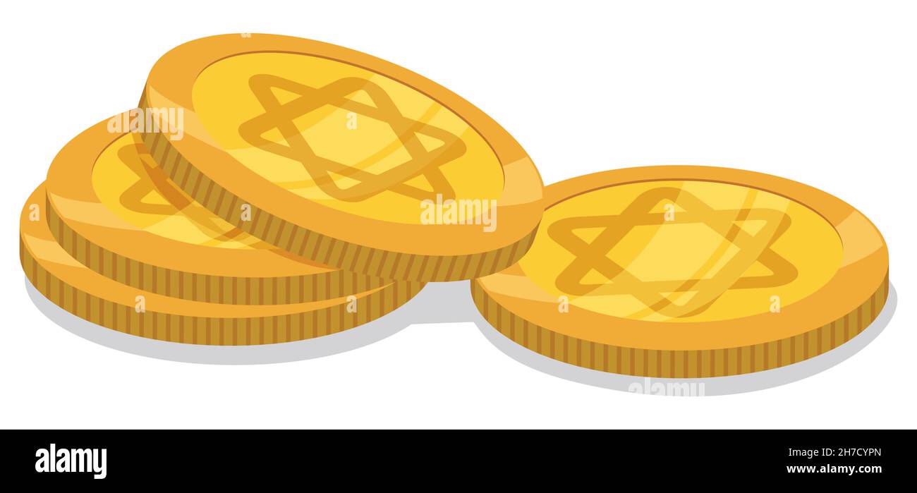 Pile of golden coins decorated with Star of David in cartoon style ...