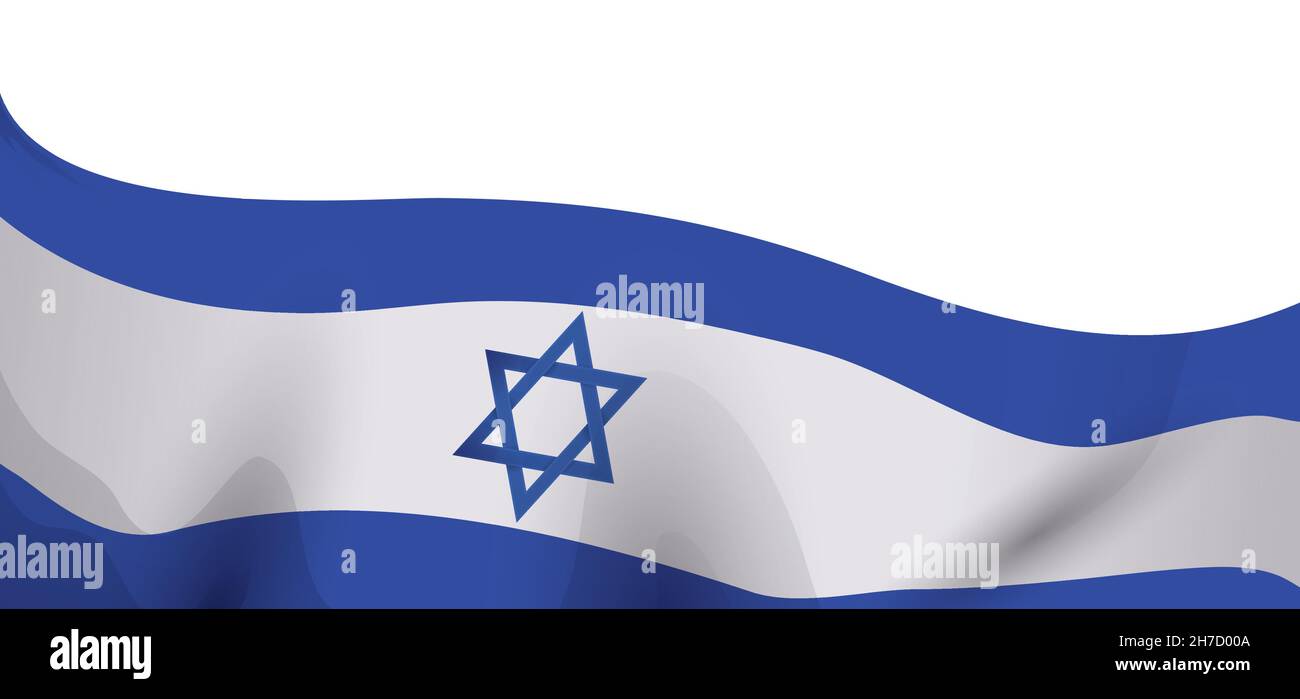 Banner with a waving flag of Israel with two blue stripes and Star of ...