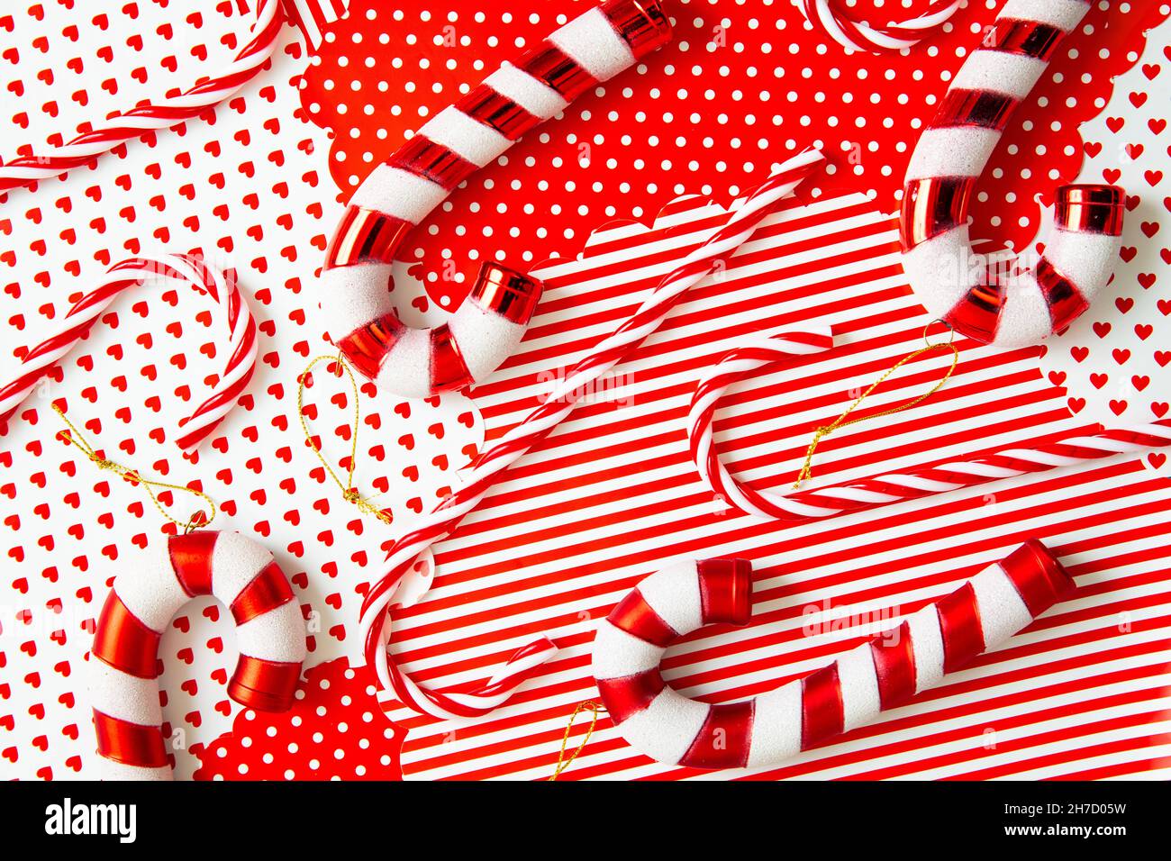 Merry Christmas. Candy canes traditional striped candies on red white ...