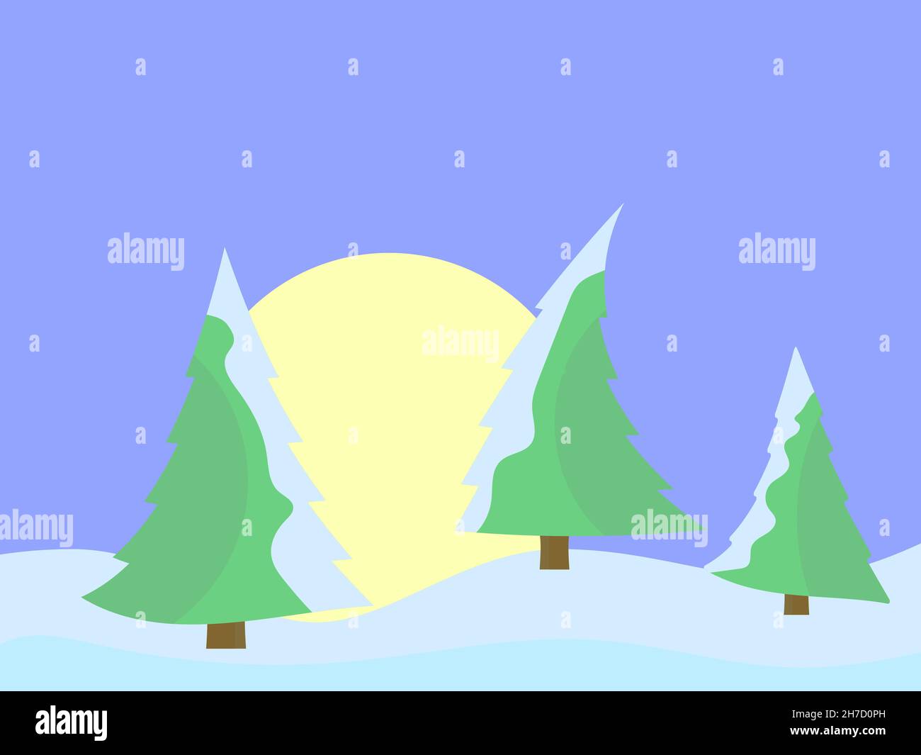 Winter landscape in the style of minimalism. Snow-covered hills and ...