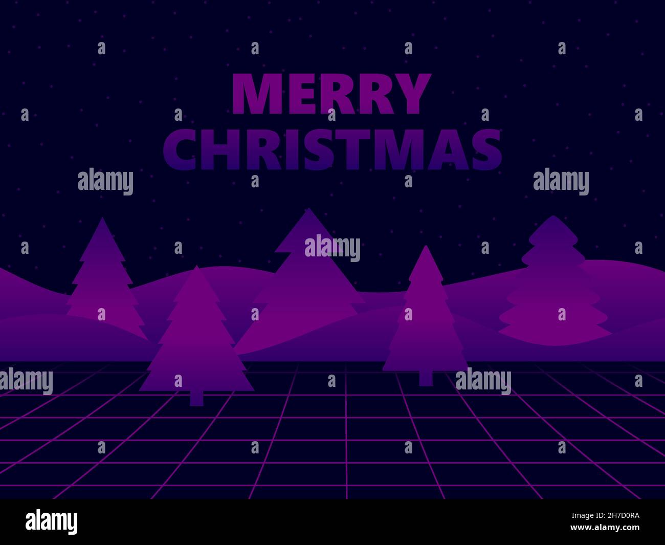 Merry Christmas. Virtual reality with grid and Christmas trees with ...