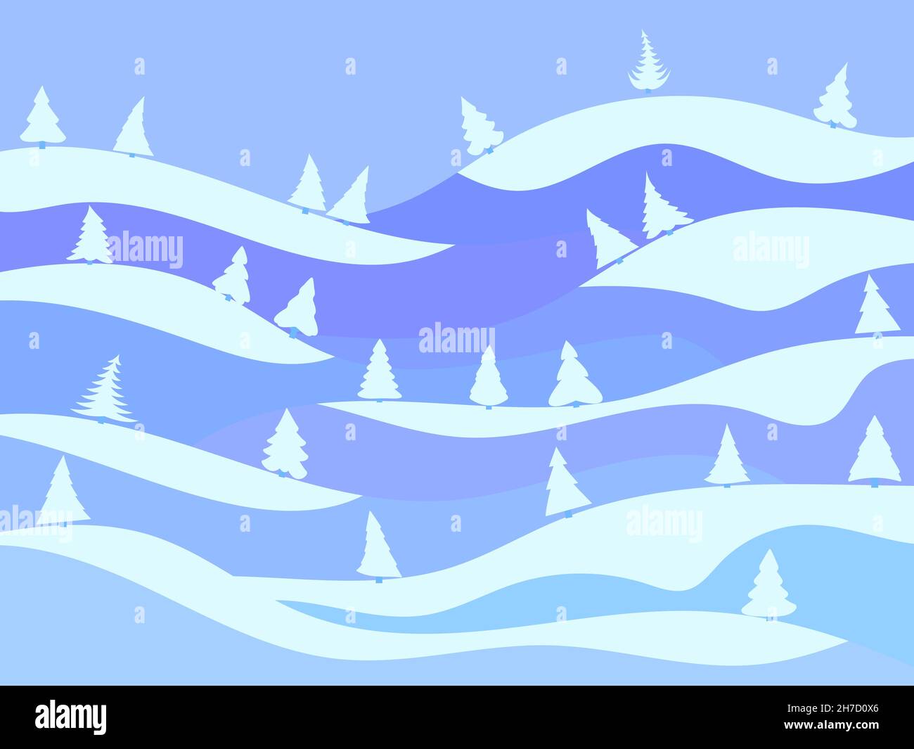 Winter landscape in the style of minimalism. Snow-covered hills and ...