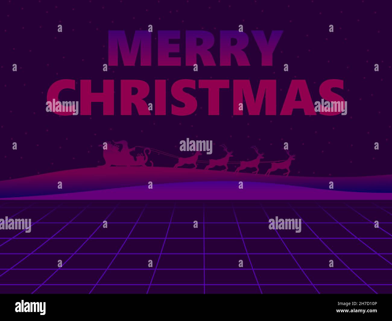 Santa Claus in a sleigh with reindeer in 80s virtual reality. Synthwave ...